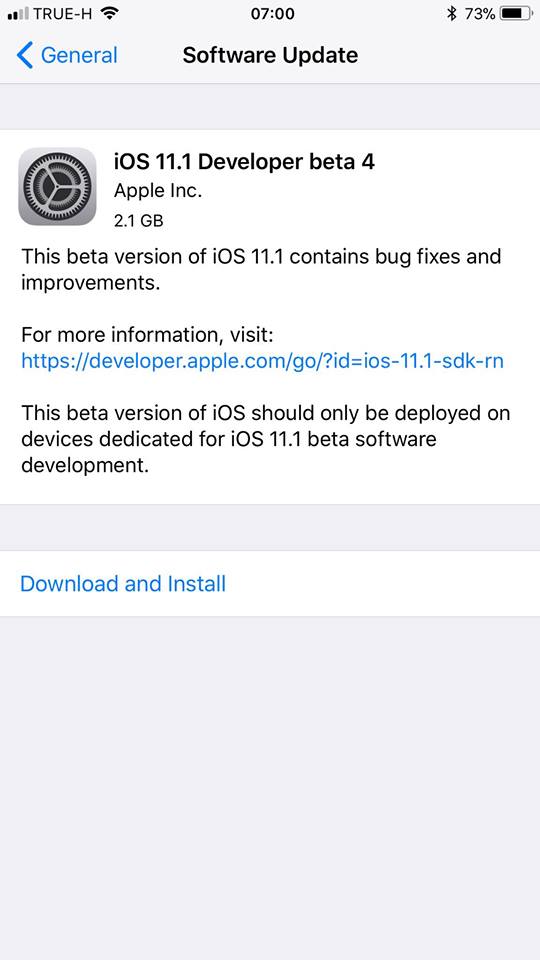 Apple ปล่อย iOS 11.1 Developer Beta 4 เวอร์ชันสุดท้าย (GM) ก่อนปล่อยจริง ให้เหล่านักพัฒนาได้อัป ...