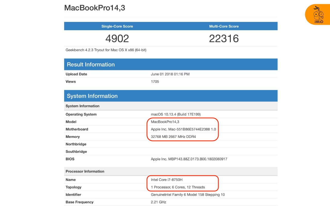พบหลักฐานคะแนน Benchmark ของ MacBook Pro 2018 ตัวใหม่ RAM 32GB, CPU Intel i7 Coffee Lake ...