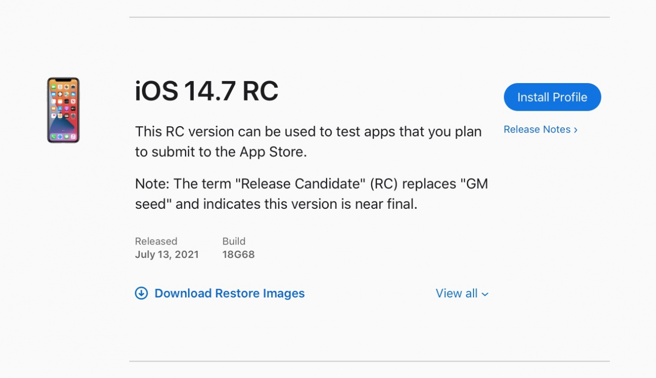 Apple ปล่อย iOS 14.7 RC (Release Candidate) ให้ทดสอบ